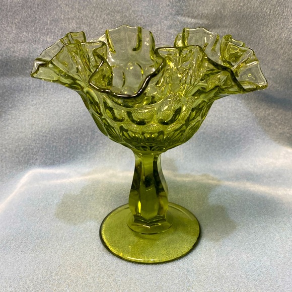 Fenton | Dining | Fenton Green Glass Footed Thumbrpint Compote Dish ...